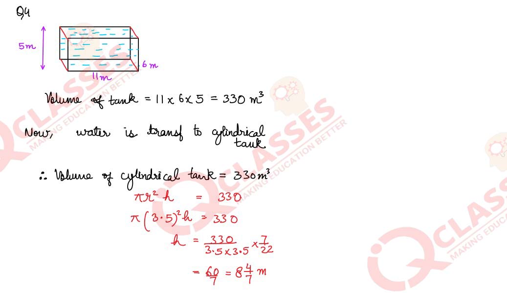 Q4 A rectangular water tank of base 11 m x 6 m contains water upto a ...